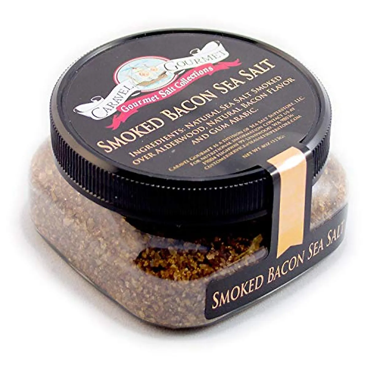 Smoked Bacon Salt - Bacon Seasoning Great for Cooking or as a Finishing Salt - Alderwood Smoked Fine Sea Salt - 4 oz. Stackable Jar - Caravel Gourmet Salt