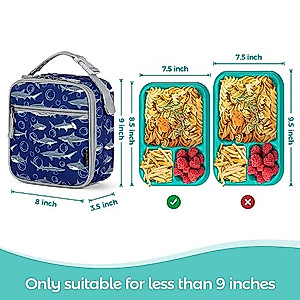 Choco Mocha Boys Lunch Box for School, Shark Lunch Bag for Kids Toddler, Dark Blue