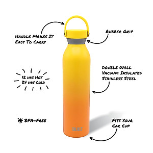 BUILT 24 Ounces Cascade Double Wall Vacuum Insulated Stainless Steel Bottle with Twist Lid with Handle, Yellow and Orange Citrus Sunrise Ombre