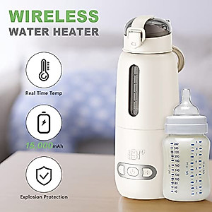 Voraiya® Portable Water Warmer, Rechargeable Bottle Warmer for Formula, Breastmilk, Baby Milk, 300ml, Smart Baby Flask with Precise Temp Control, Wireless Bottle Warmer for Car, Travel, Outdoor(white)