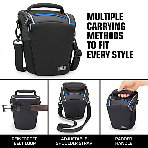 USA Gear DSLR Camera Case for Men and Women with Top Loading Accessibility, Adjustable Shoulder, Small Camera Sling Bag, Travel Padded Handle - Camera Holster Bag for Nikon, Canon, Panasonic (Black)