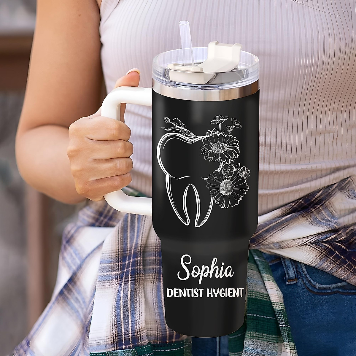 Hyturtle Personalized Dentist Tumbler - Dental Hygienist Gift For Women Men - Dentist Gifts - Dentist Appreciation Gifts - Gift for Birthday - Custom Name Tumbler 40oz Stainless Steel Coffee Cup