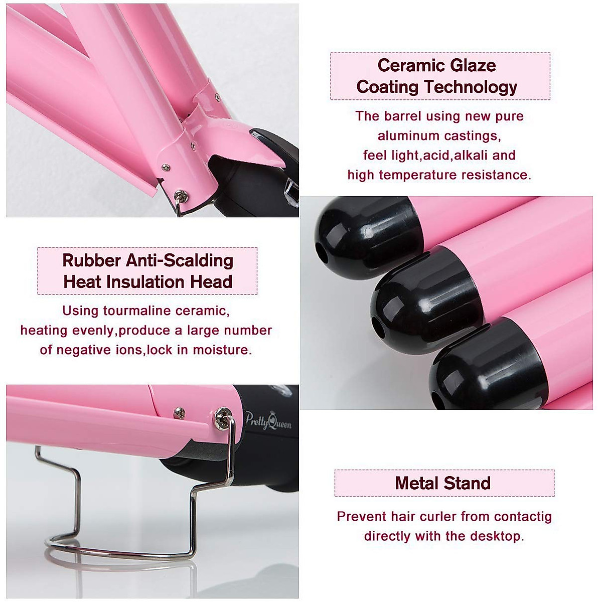 3 Barrel Hair Curling Iron Wand Temperature Adjustable 25mm Hair Waver（Pink）