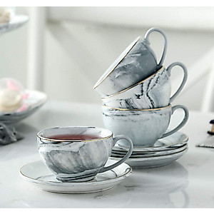 FUYU Gold Edge Marble Ceramic Espresso Coffee Cup and Saucer Set Tea Cup