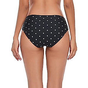 Ocean Blues Women's Black Polka Dot Strappy Bikini Bottom Full Coverage Swim Briefs Size Medium