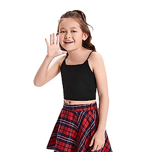 WDIRARA Girl's 2 Pack Basic Rib Knit Crop Cami Top Sleeveless Casual Top Black and White 10Y