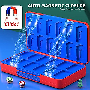 CYKOARMOR Switch Game Case for Nintendo Switch/Switch OLED, Switch Game Holder with 48 Games Card Slot&24 Micro SD Cartridge Slots, Storage Accessories Hard Shell Portable Cartridge Box, Red Blue