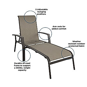 Cosco Outdoor Chaise Lounge Chair, Adjustable, 2 Pack, Dark Brown