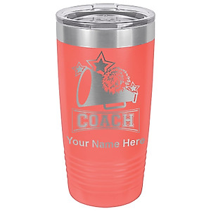 LaserGram 20oz Vacuum Insulated Tumbler Mug, Cheerleading Coach, Personalized Engraving Included (Coral)