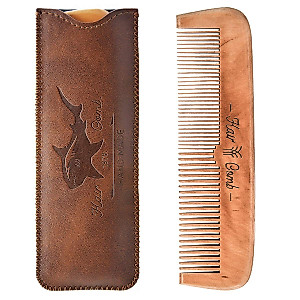 Wooden Hair Combs for Men,Men's Wood Beard Comb with Leather Travel Case,Mens Combs for Hair,Kids Comb(brown shark)