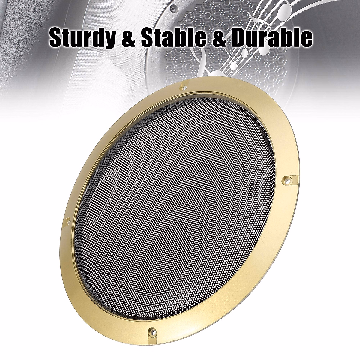 X AUTOHAUX 2pcs 8" Gold Tone Car Audio Speaker Cover Mesh Subwoofer Grill Horn Glossy Guard Protector