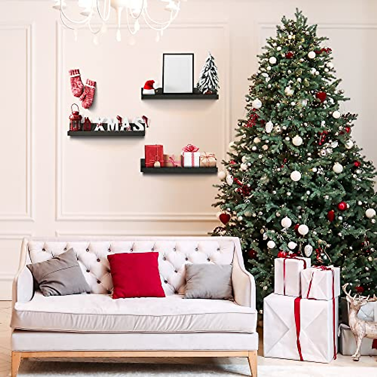 16 Inch Black Floating Shelves - Set of 3 Photo Ledge Wall Mounted Shelves with Invisible Brackets - Floating Shelves Black for Bedroom, Living Room, Bathroom, Kitchen, Office - 3 Different Sizes