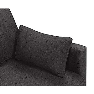 Elle Decor Alix Upholstered Living Room Sofa, Tufted Fabric Couch, Mid-Century Walnut Tapered Footers, 78" Sofa, Charcoal