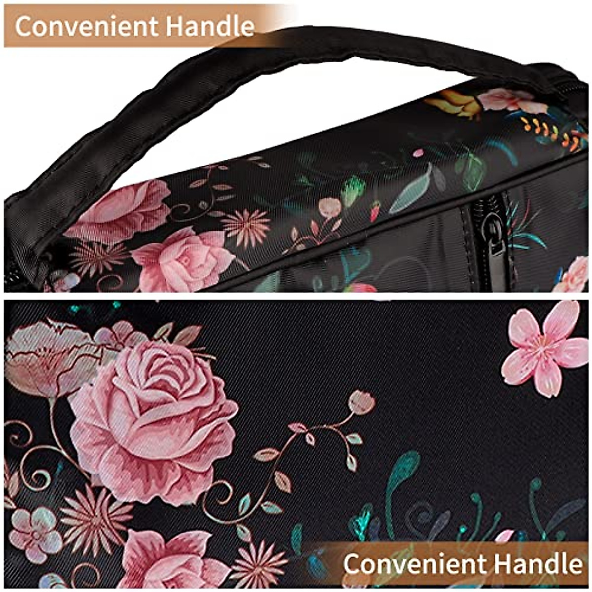 POJAGU Bible Cover, Carrying Bible Book Bag Church Case, Floral Pattern Bible Protective with Handle and Zippered Pocket for Men Women Girls, Black