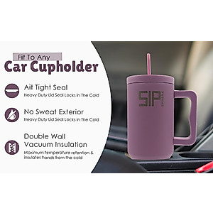 SIP SPHERE Tumbler 40oz Insulated Travel Mug with 2 Straws Double Wall Vacuum Insulated Car Cup Keeps Drinks Hot & Cold (Feather Purple)