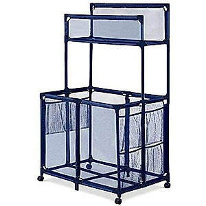 Essentially Yours Pool Noodles Holder, Toys, Floats, Balls, Equipment Mesh Rolling Double Decker Storage Organizer Bin, Large with Noodle Holder, (35.3" W x 23" L x 59.4" H), Blue Style 561935