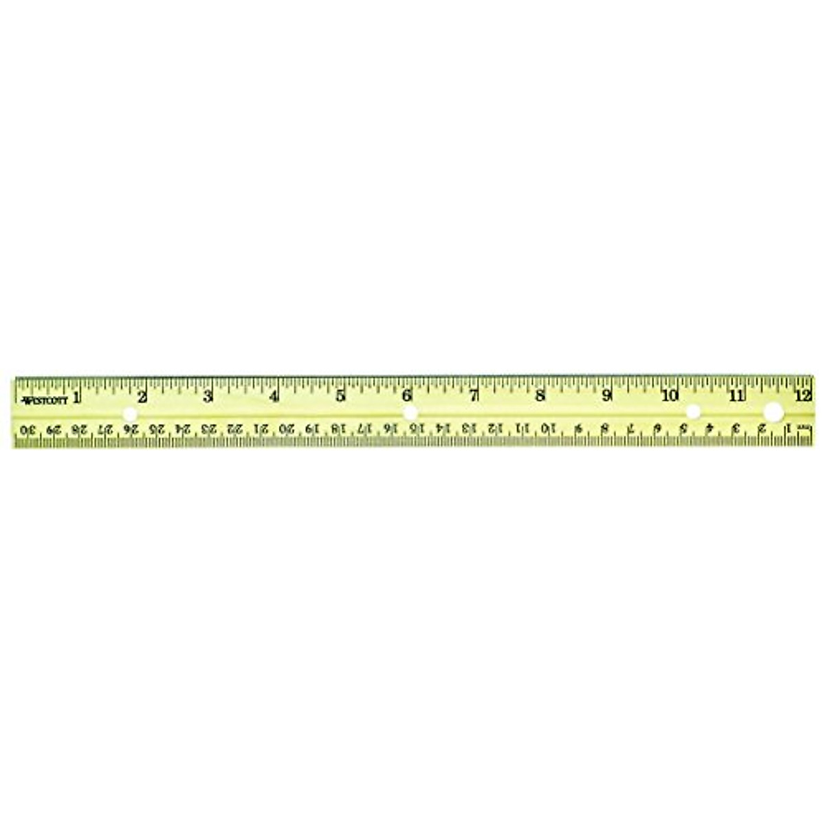 Westcott Hole Punched Wood Ruler English and Metric With Metal Edge, 12 Inches