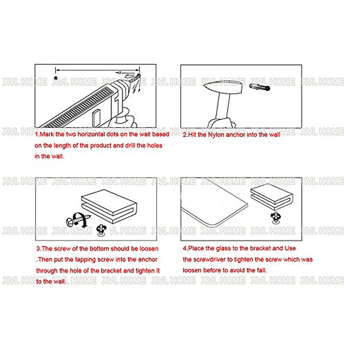 XVL 14 Inches Bathroom Glass Shelf Brushed