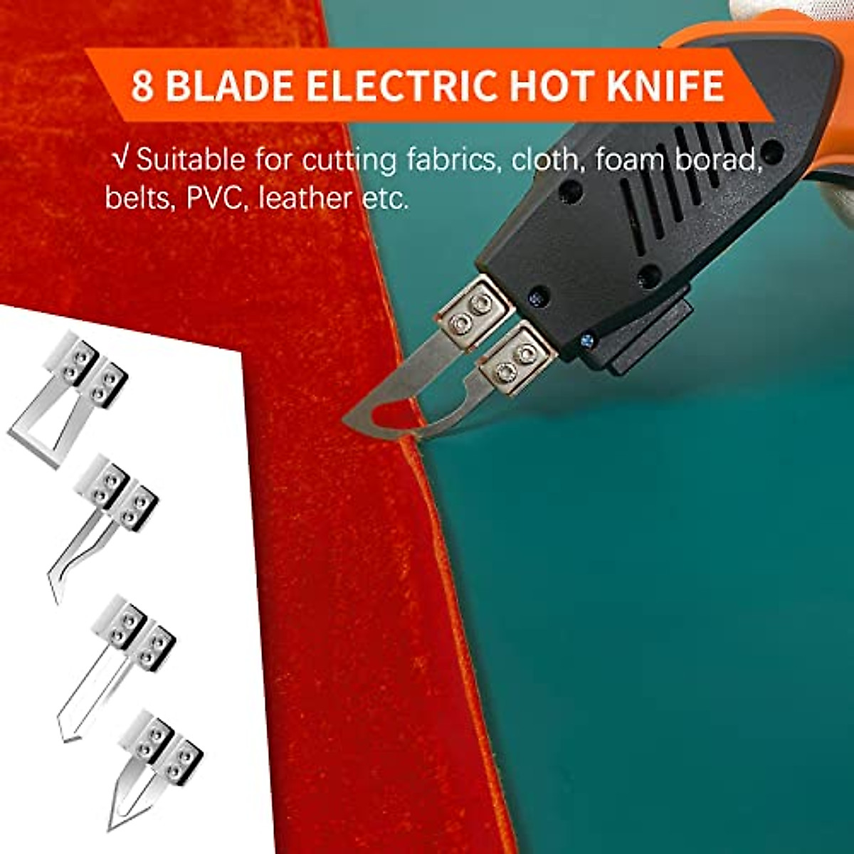 RONGTER Electric Hot Knife Air-cooled Rope Fabric Foam Cutter with 8 Blades Hot Knife, Foam Cutter Cutting Tool for Cloth Ropes Belts Net Tube Foam Board Kt Board Leather Canvas