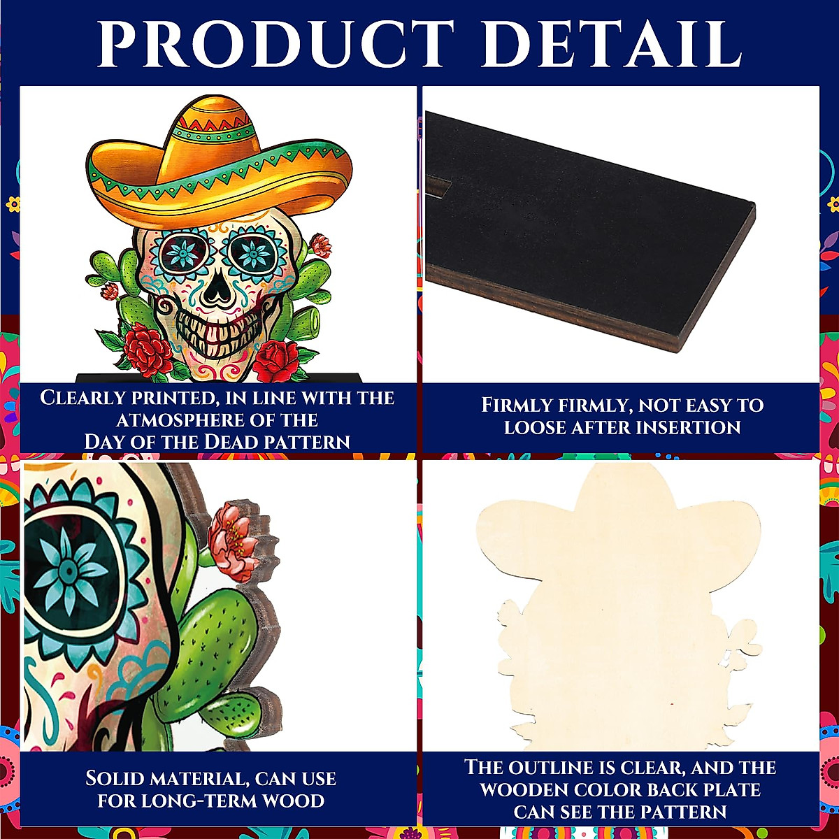 Amyhill 6 Pcs Day of the Dead Wooden Centerpiece Dancing Couple Sugar Skull Wooden Sign Dia De Muertos Table Decoration Day of the Dead Decor Catrinas Mexican Decor for Fiesta Carnival Halloween Party