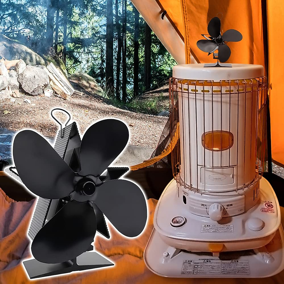 Japard 4 Blades Heat Fan for Wood Stove, Thermal Fan for Wood Stove, Wood Burner Fans for Circulating Warm, Wood Stove Fan Non Electric Heat Powered, Log Wood Stove Oil Fan