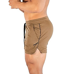 sandbank Men's Quick Dry Active Lightweight Bodybuilding Shorts Jogging with Pockets Khaki