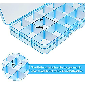 6 Pack Plastic Bead Organizer Storage Box with Compartments Containers with Adjustable Dividers Clear Storage Box for Earring Jewelry Beads Fishing Sewing Craft Supplies, 15 Grids