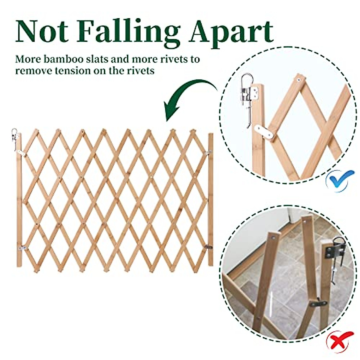 Expandable Accordion Dog Gate, Wooden Accordian Expansion Dog Gate for Doorway Stairs, Retractable Gate Safety Protection for Small Medium Pet Dog, 8" to 42" W, 28.7" H (Upgraded Accordion Dog Gate)