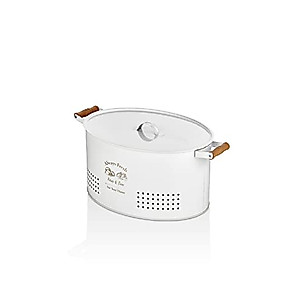 Potato Onion Metal Bin, Storage, Container - 2 Compartment Breathable Storage Container with Metal Lid (White 2)