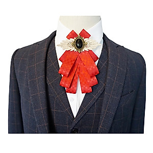 rhinestone brooch Red Bow tie brooch for women men Retro Brooch pins carvat rhinestone broach ribbon fabric collar bow brooch necklace for suits (red)