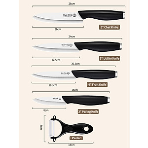 Ceramic Knife Set for Kitchen with Sheath: Sharp Blade Fruit Cutting Knives with Cover Clean Cut Edge Black Handle