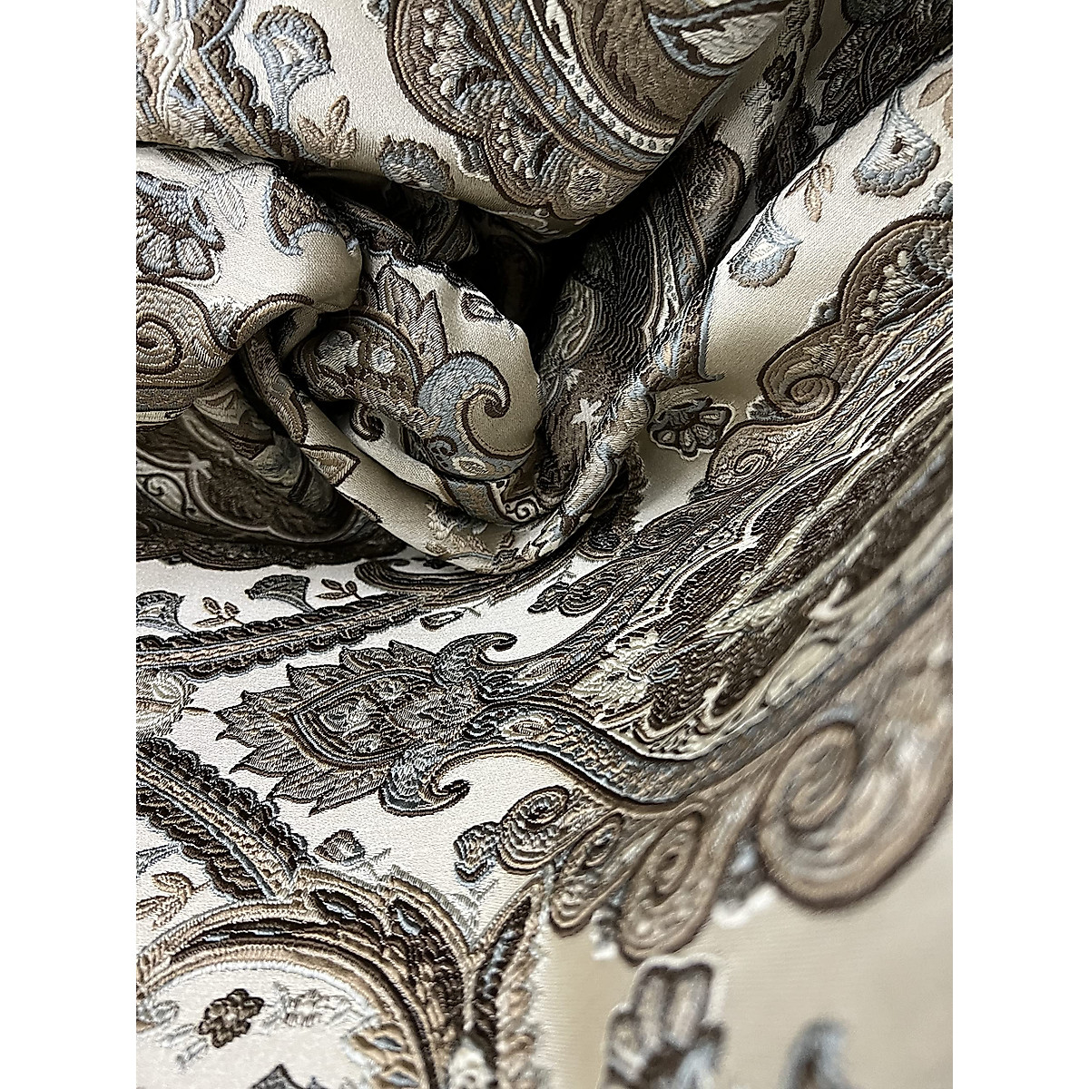 Decora Furnishings Luxurious Woven Jacquard Majestic Damask Fabric for Upholstery, Dining Chairs, Window Treatments, Crafts - Renaissance Rococo Victorian - 54" Width - by The Yard (Beige/Brown)
