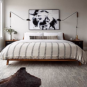 THE LOOMIA Sophie Turkish Cotton Boho Farmhouse Throw Blanket (Extra Large, Creamish Ecru Base with Black Stripes)