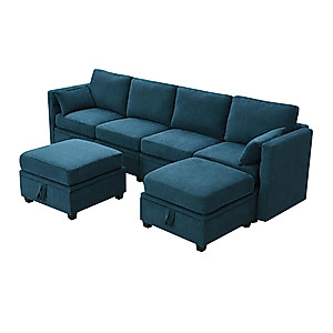 kevinplus 109" Modular Sectional Sofa Couch with Storage for Living Room, Modern U-Shape L-Shape Sofa Couch with Adjustable Armrest & Backrest & Reversible Ottoman, Chenille Fabric, Blue