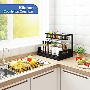 FOLLOWIN Multi-Purpose Slide Out Organizers and Storage,2 Tier Under Sink Organizer for Kitchen Bathroom,Under Sink Sliding Cabinet Basket Organizer,Spice Can Makeup Organizer for Countertop