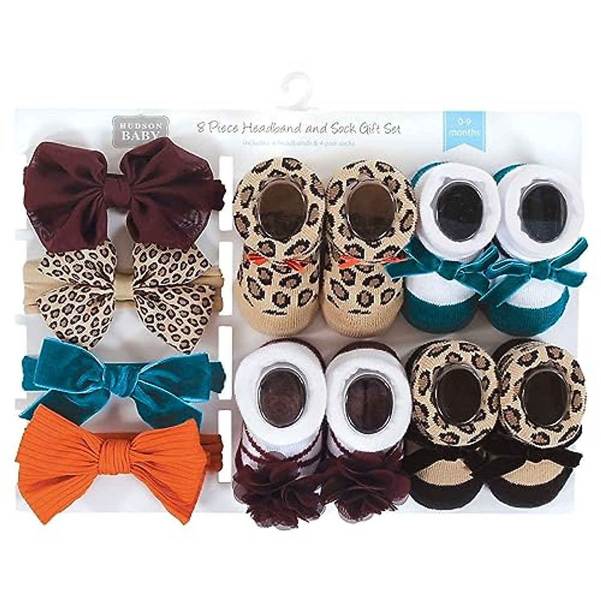 Hudson Baby Infant Girl Headband and Socks Giftset, Fall Leopard, One Size