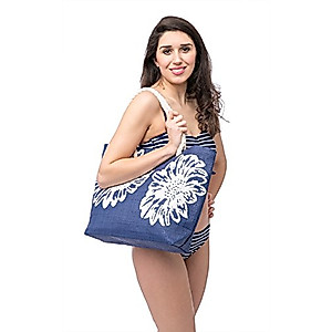 Beach Bag Tote Bags for Women Ladies Large Summer Shoulder Bag With Pocket Carrier Bag Flower (BLUE)