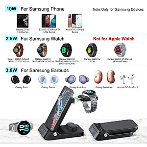 Wireless Charger for Samsung, RAUGEE Foldable 3 in 1 Fast Wireless Charging Station for Samsung Galaxy S24/24+/24 Ultra/S23 Ultra/S23+/S22/Z Fold/Flip 5/4/ Stand for Galaxy Watch 6/5/4/3