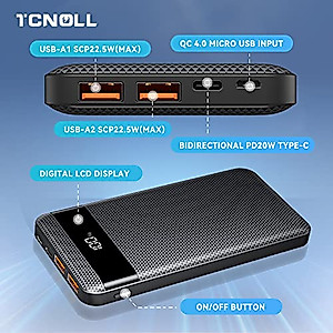 TCNOLL Portable Charger Power Bank 10000mAh Fast Charging PD 20W USB C Dual QC4.0 Ports 5V 3A External Battery Pack Compatible with iPhone 13 14 Pro Max Samsung Galaxy s23 s22+ Google iPad [2023 New]