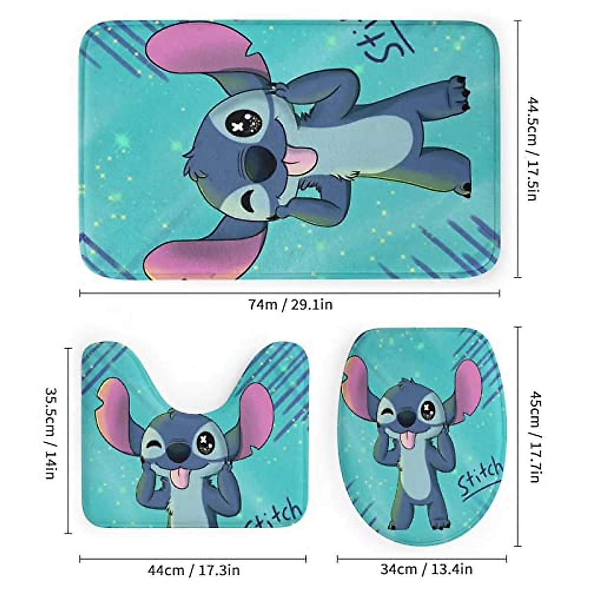 fmsnupz Cartoon Shower Curtain 4PCS Set, Cute Bathroom Decor with Non-Slip Rugs, Toilet Lid Cover and Bath Mat, Waterproof Fabric Shower Curtains with 12 Hooks, 70.8"x70.8"