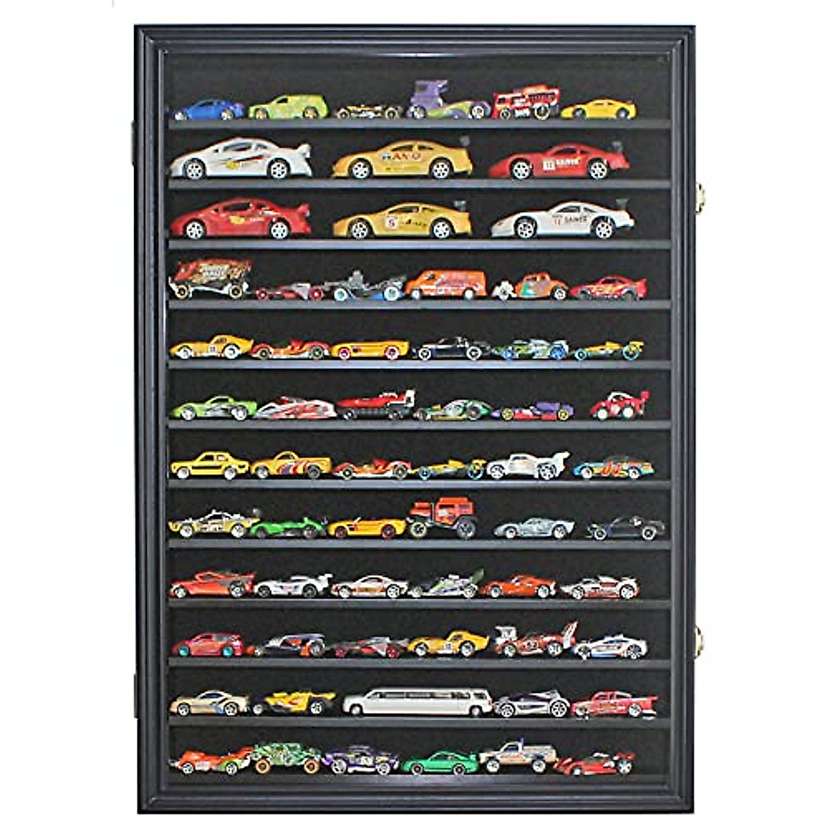 Hot Toy Cars Wheels Matchbox Model Cars Hot Display Case Cabinet UV Protection 1/64-1/43 Scale (Black Finish) 26.5 X 18.75 X 3.25 Inches