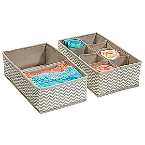 iDesign Chevron, 10 Compartments, InterDesign Fabric Dresser Drawer Storage Organizer for Underwear, Socks, Bras, Tights, Leggings-Set of 2, Taupe/Natural