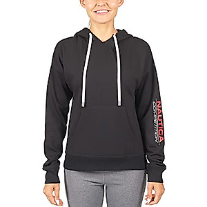 Nautica Competition Women's Active French Terry Pullover Sweatshirt Hoodie W/Pockets (Small, Black 2)
