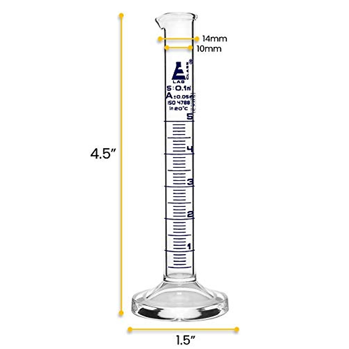 EISCO Graduated Cylinder, 5ml - Class A Tolerance ±0.05ml - Round Base - Blue Graduations - Borosilicate 3.3 Glass