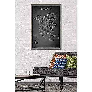 Trends International Chalk Map-North America Wall Poster, 22.375" x 34", Barnwood Framed Version