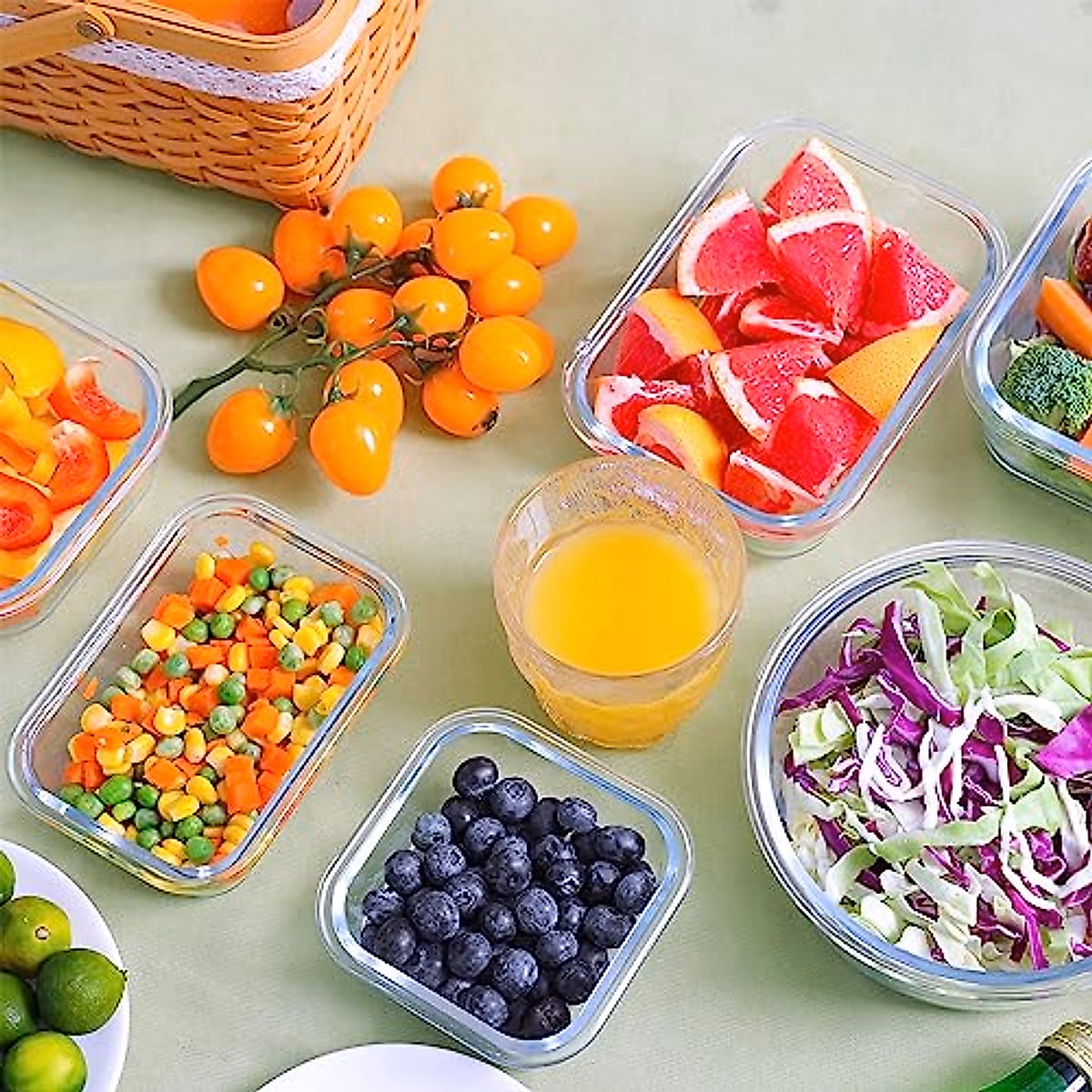 Moretoes Glass Food Storage Containers with Lids, 9pcs, Meal Prep, Glass, Airtight, Leakproof Containers Set, Safe Home Container