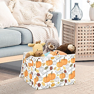 senya Thanksgiving Storage Baskets Collapsible Storage Bins with Lids, Pumpkin Leaf Fall Autumn Thanksgiving Storage Boxes Clothes Baskets for Organizing