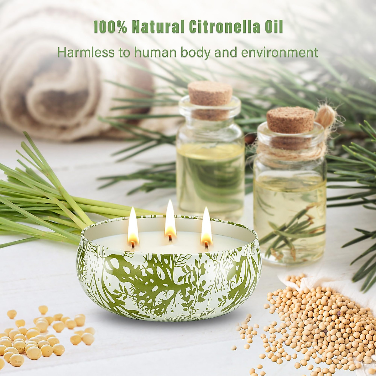 3 x 12oz Citronella Candle Outdoor 3 Wick Soy Wax Citronella Candle Set Jar Candle Up to 240hrs Burning Outdoor Candles Home Garden Yard Balcony Summer Camping