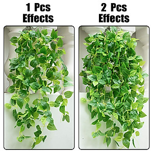 COOWAS 2pcs Artificial Hanging Plants 3.2 Feet Fake Ivy Vine Leaves Greenery for Wedding Party Outdoor Garden Office Home Kitchen Bedroom Wall Decor (Basket Includes)