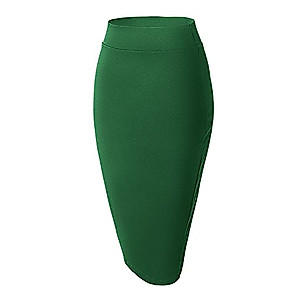Urban CoCo Women's Elastic Waist Stretch Bodycon Midi Pencil Skirt (as1, Alpha, l, Regular, Regular, Emerald Green)